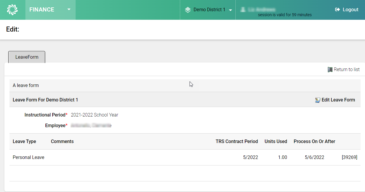 HR Edit a Leave Form