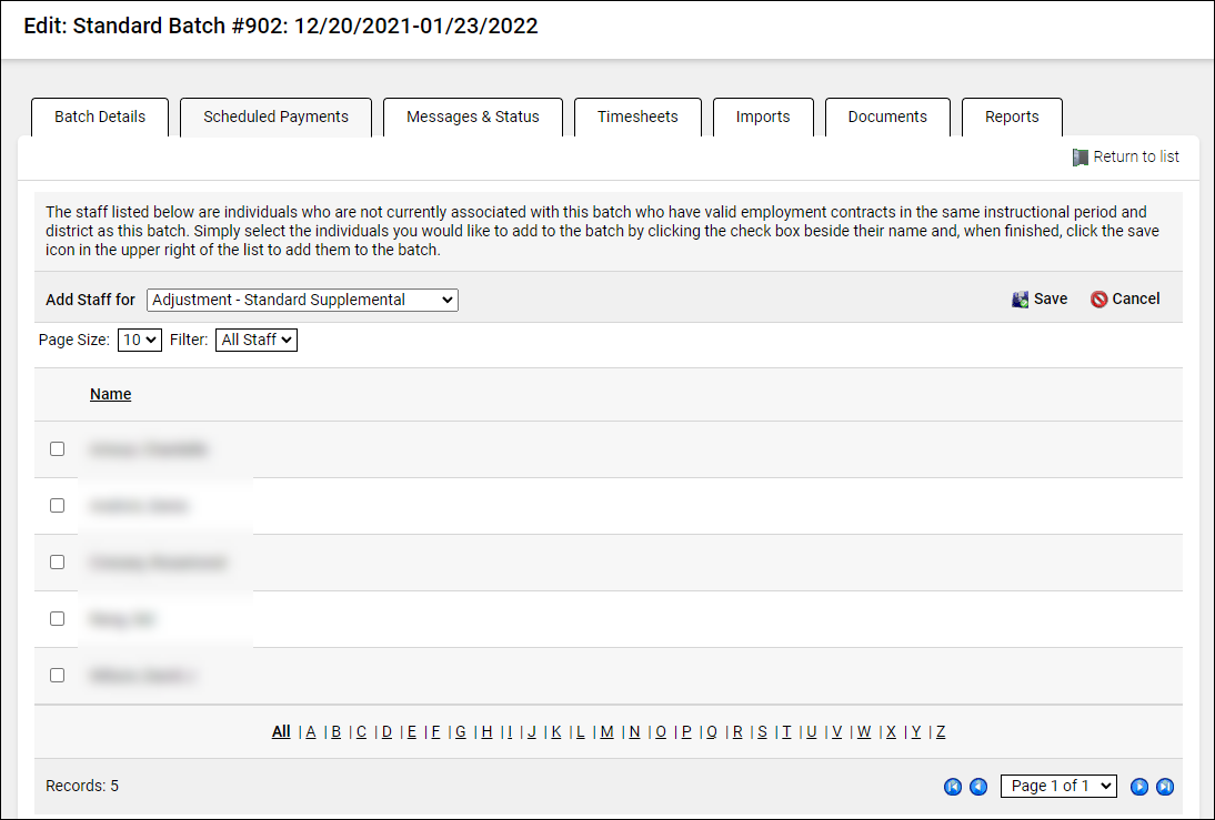 PY Add Staff to a Payroll Batch