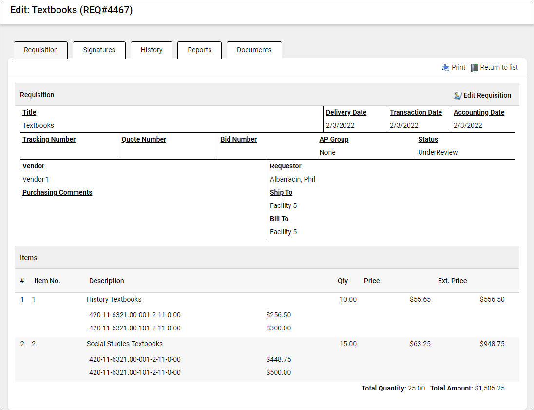 PUR Edit Requisitions